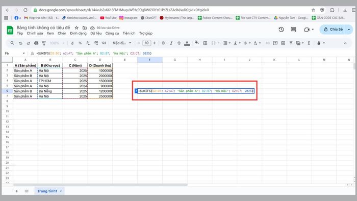Hướng dẫn chi tiết cách sử dụng hàm SUMIFS trong Google Sheet